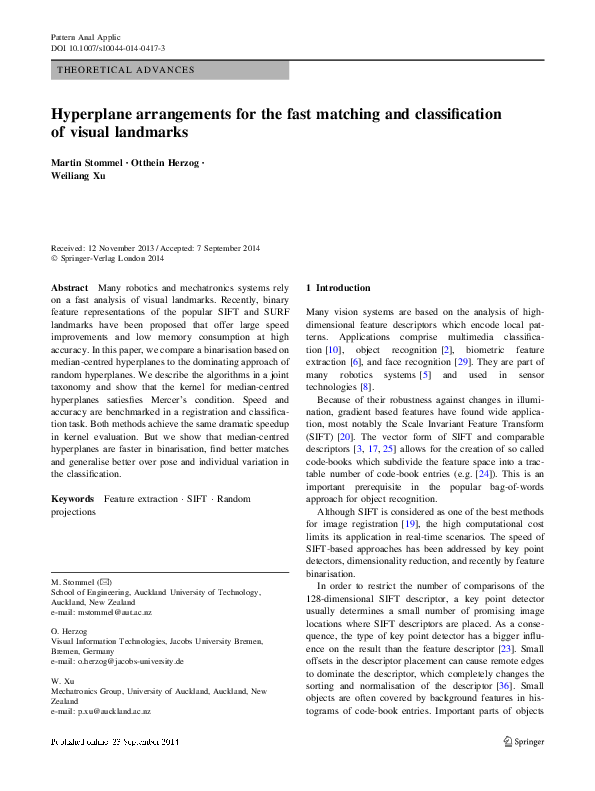 (PDF) Hyperplane arrangements for the fast matching and classification of visual landmarks