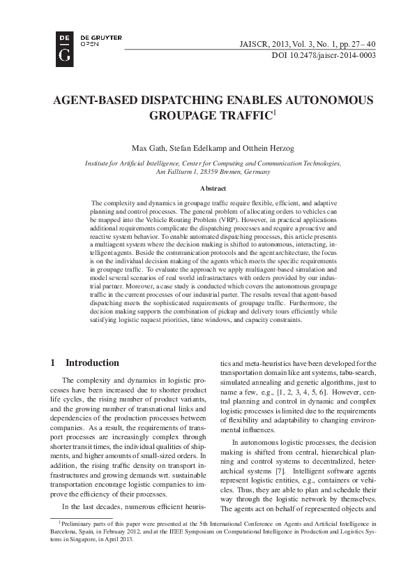 (PDF) Agent-Based Dispatching Enables Autonomous Groupage Traffic