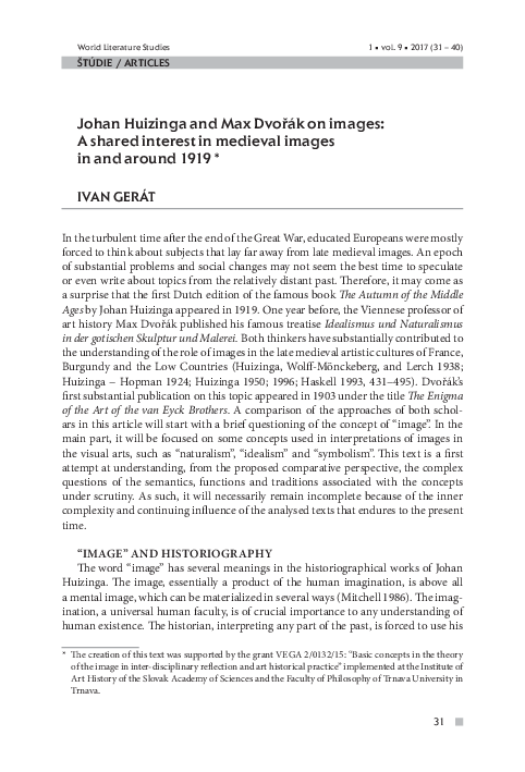 (PDF) Johan Huizinga and Max Dvořák on Images: A Shared Interest in Medieval Images in and ...