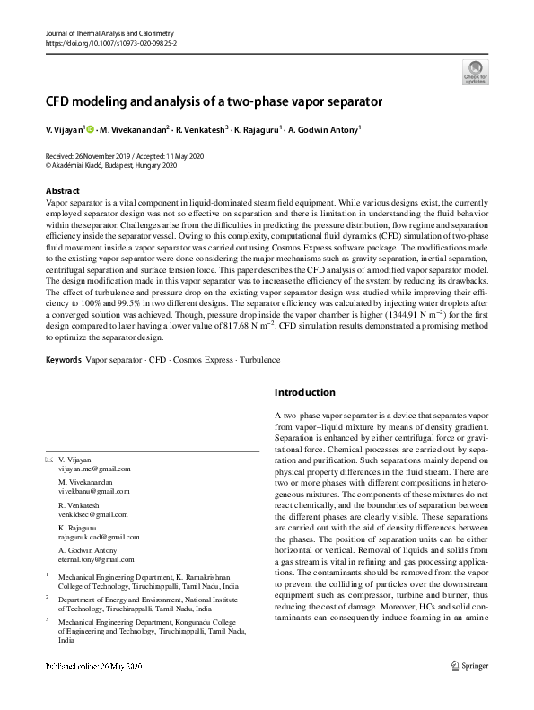 (PDF) CFD modeling and analysis of a two-phase vapor separator