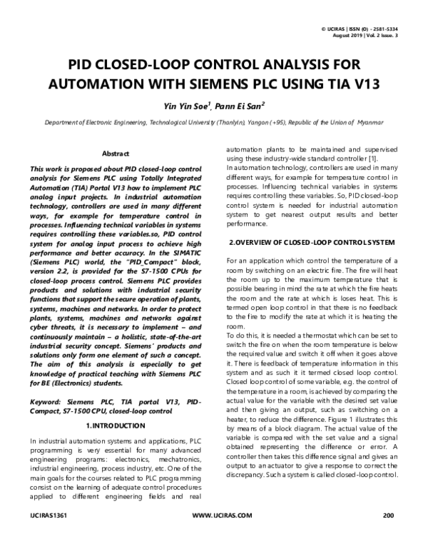(PDF) Pid Closed-Loop Control Analysis for Automation with Siemens PLC ...