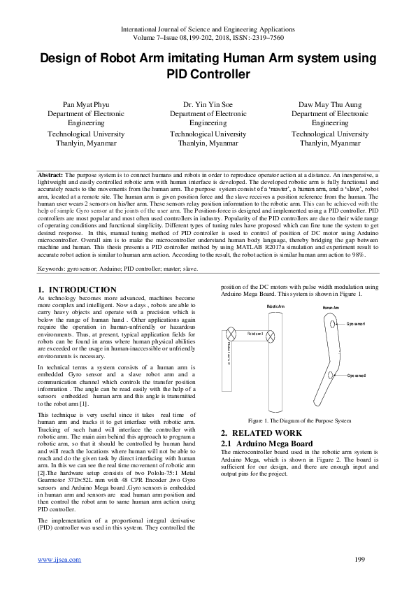 (PDF) Design of Robot Arm imitating Human Arm system using PID Controller