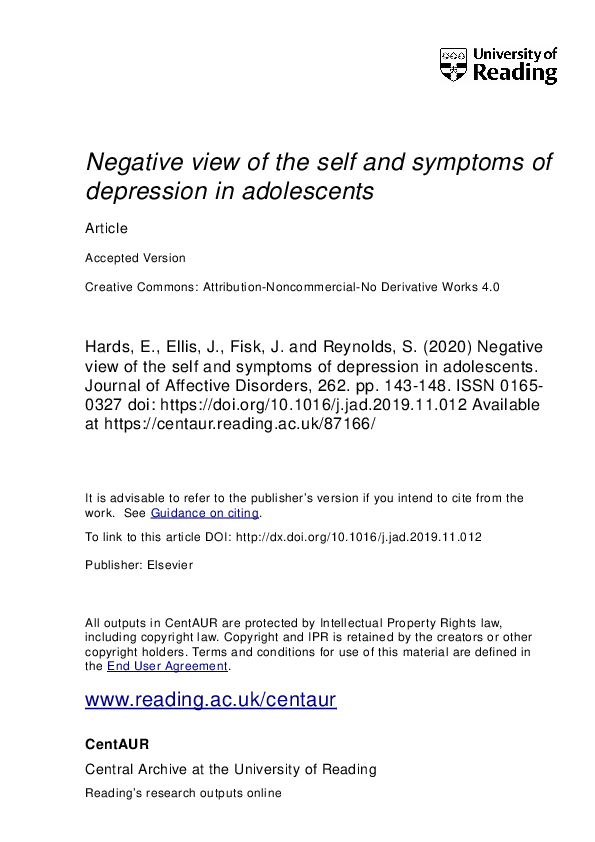 (PDF) Negative view of the self and symptoms of depression in adolescents