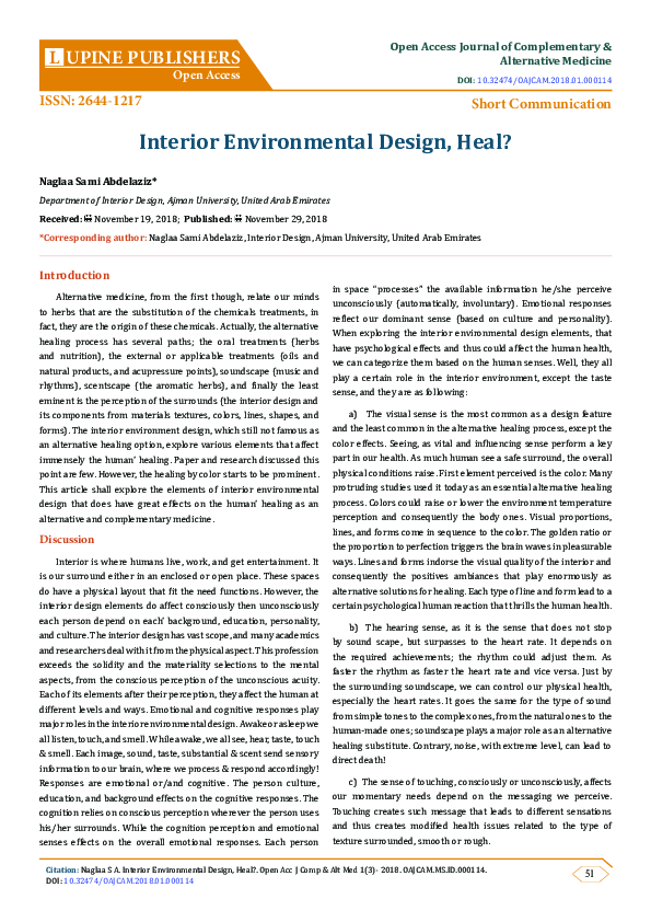 (PDF) Interior Environmental Design, Heal?