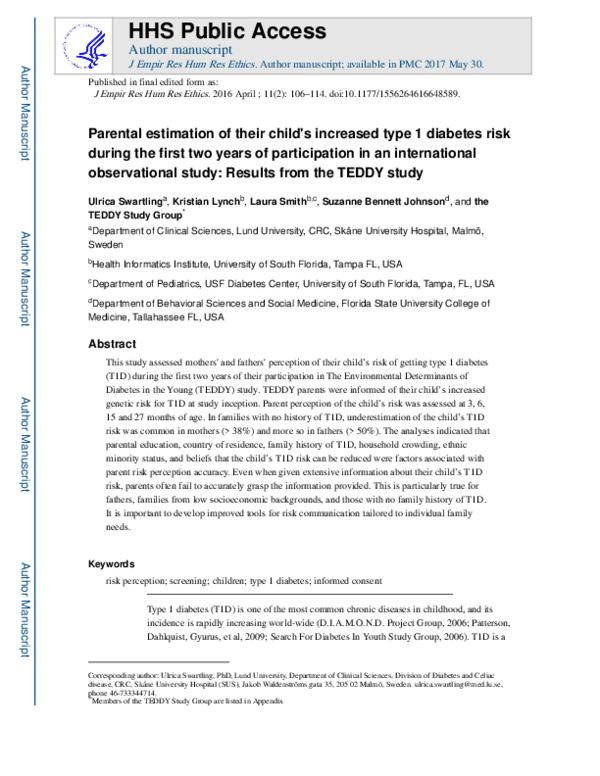 (PDF) Parental Estimation of Their Child's Increased Type 1 Diabetes ...