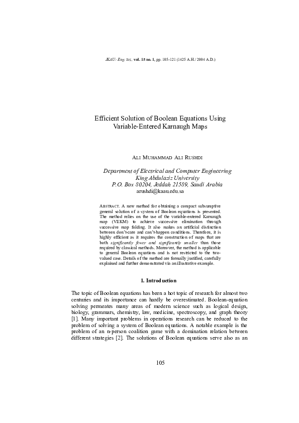 Pdf Efficient Solution Of Boolean Equations Using Variable Entered