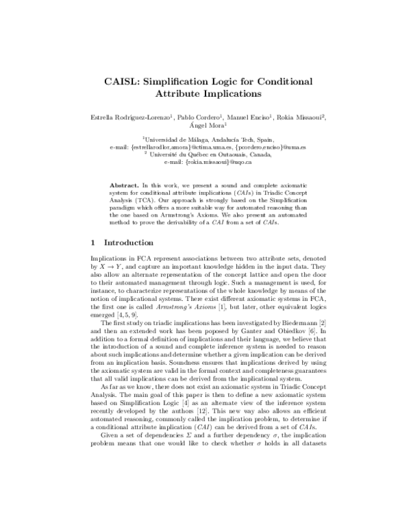 (PDF) CAISL: Simplification Logic for Conditional Attribute Implications