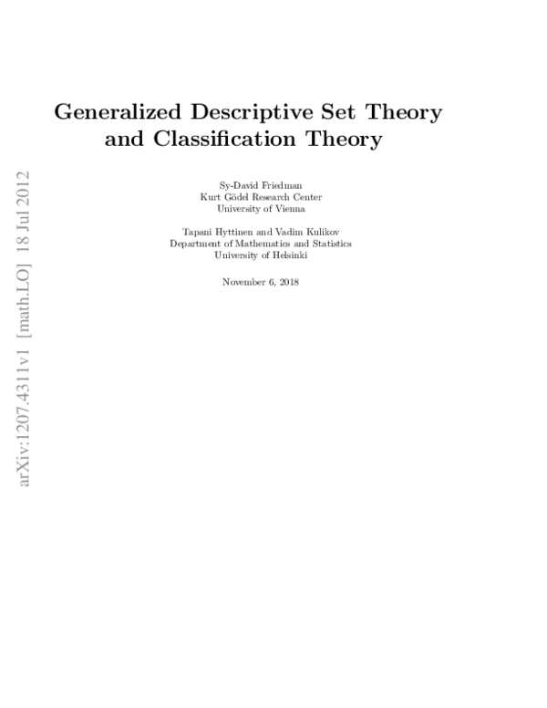 (PDF) Generalized Descriptive Set Theory and Classification Theory | Vadim Weinstein - Academia.edu