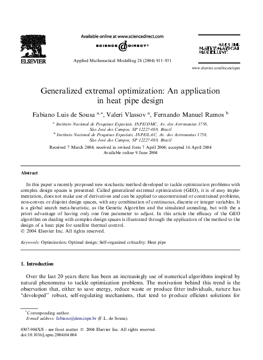 (PDF) Generalized extremal optimization: An application in heat pipe design | Fernando Carvalho ...
