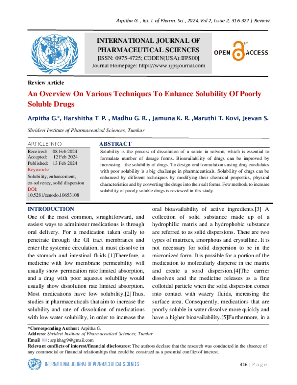 (PDF) An Overview On Various Techniques To Enhance Solubility Of Poorly ...