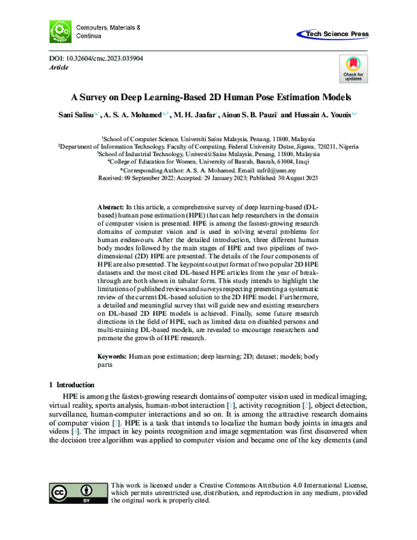 Pdf A Survey On Deep Learning Based 2d Human Pose Estimation Models