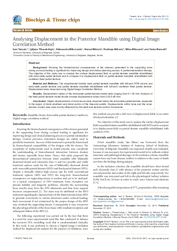 (PDF) Analysing Displacement in the Posterior Mandible using Digital Image Correlation Method