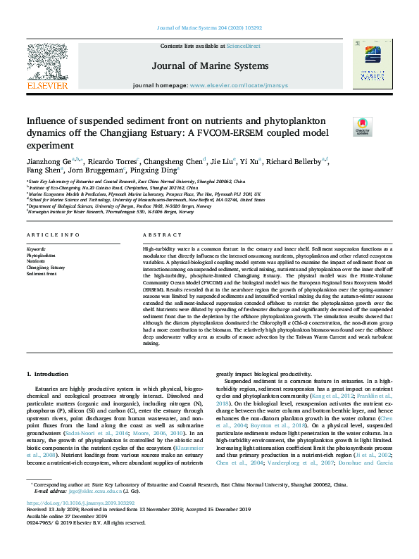 (PDF) Influence of suspended sediment front on nutrients and ...