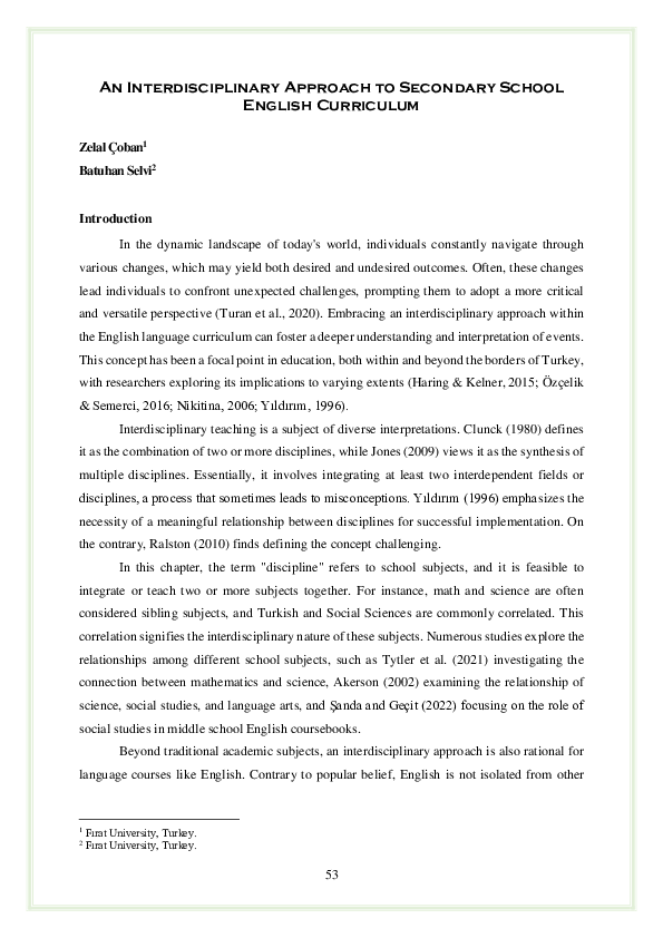 (PDF) An Interdisciplinary Approach to Secondary School English Curriculum