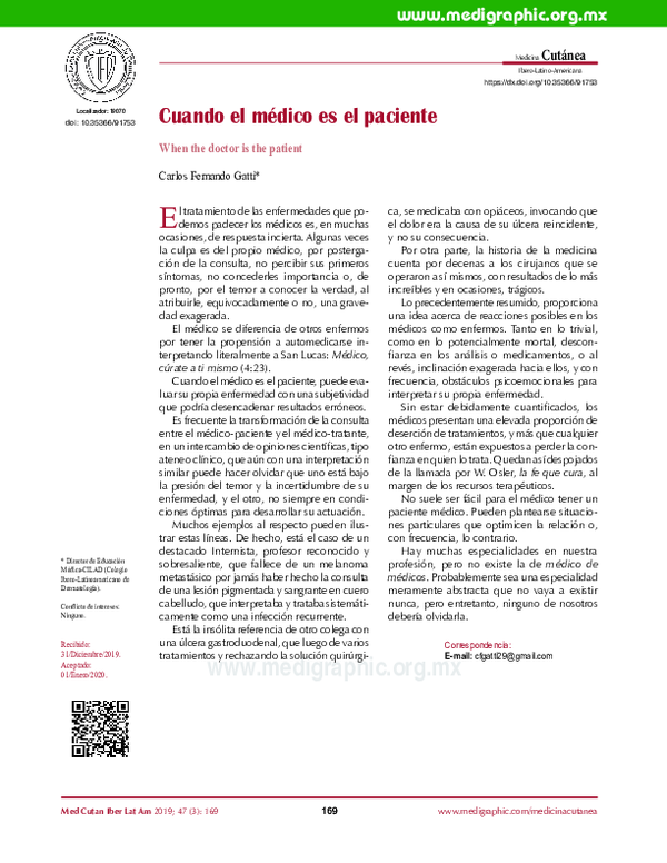 (PDF) Cuando el médico es el paciente