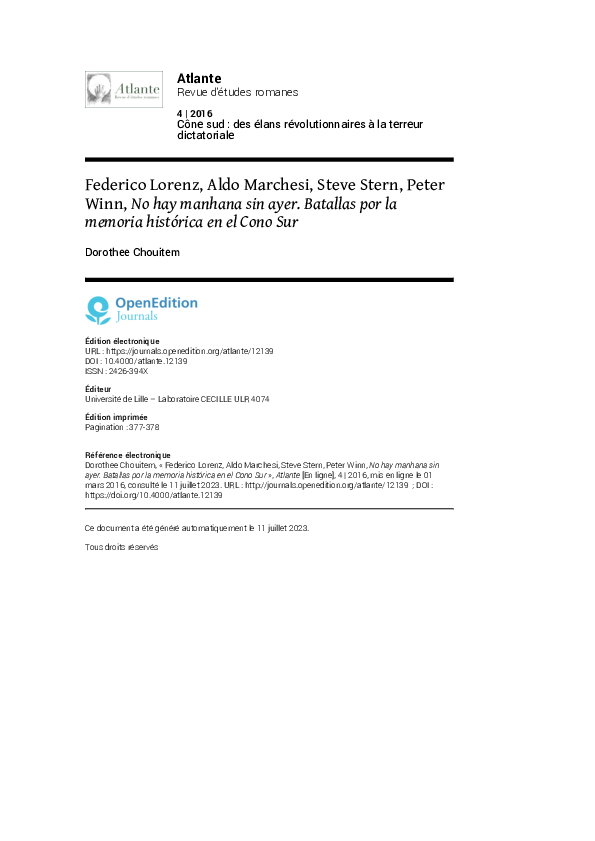 (PDF) Federico Lorenz, Aldo Marchesi, Steve Stern, Peter Winn, No hay ...