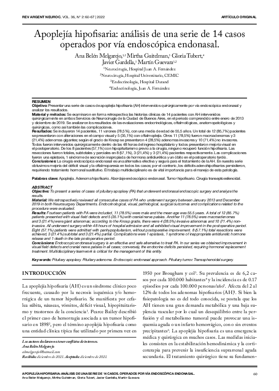 (PDF) Apoplejía hipofisaria: análisis de una serie de 14 casos operados ...