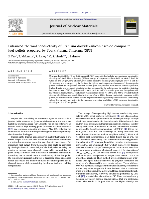 (PDF) Enhanced thermal conductivity of uranium dioxide–silicon carbide ...