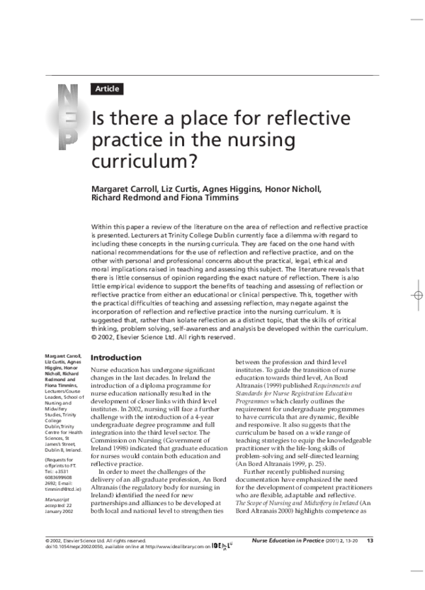 (PDF) Is there a place for reflective practice in the nursing curriculum?