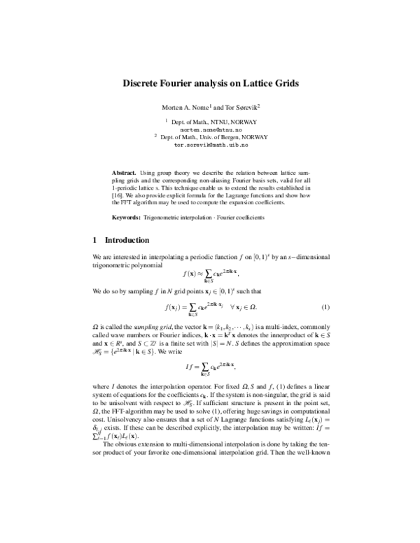 Pdf Discrete Fourier Analysis On Lattice Grids