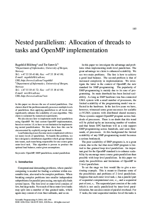(PDF) Nested Parallelism: Allocation of Threads to Tasks and OpenMP Implementation