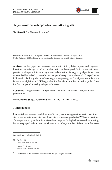 (PDF) Trigonometric interpolation on lattice grids