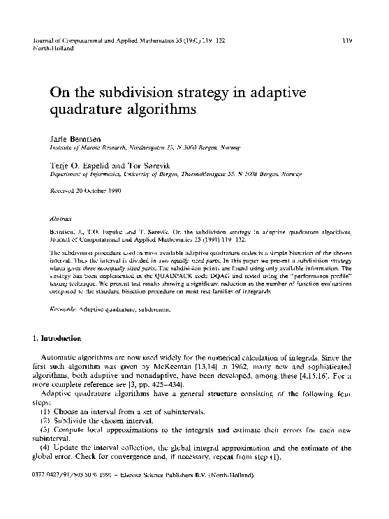 Pdf On The Subdivision Strategy In Adaptive Quadrature Algorithms Tor Sørevik