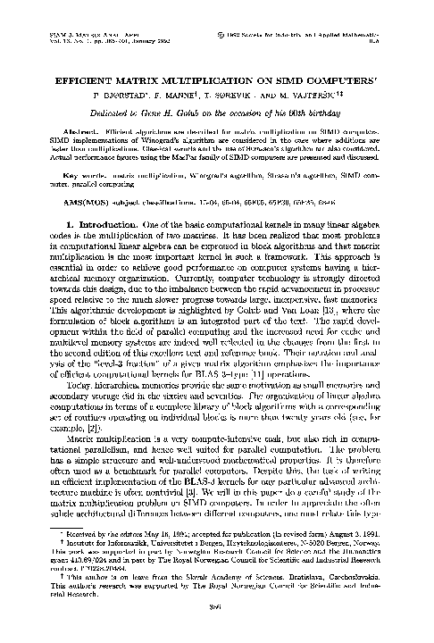 (PDF) Efficient Matrix Multiplication on SIMD Computers