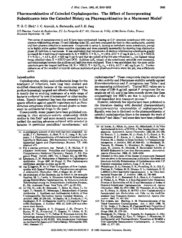 (PDF) Pharmacokinetics of catechol cephalosporins. The effect of ...