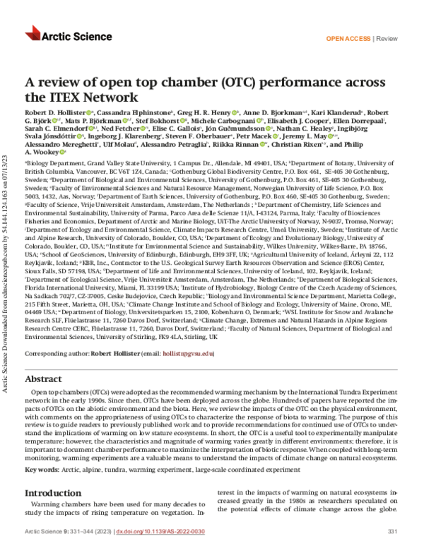 (PDF) A review of open top chamber (OTC) performance across the ITEX ...