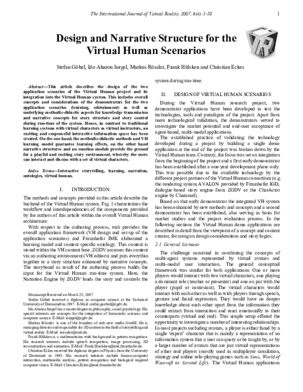 (PDF) Design and Narrative Structure for the Virtual Human Scenarios