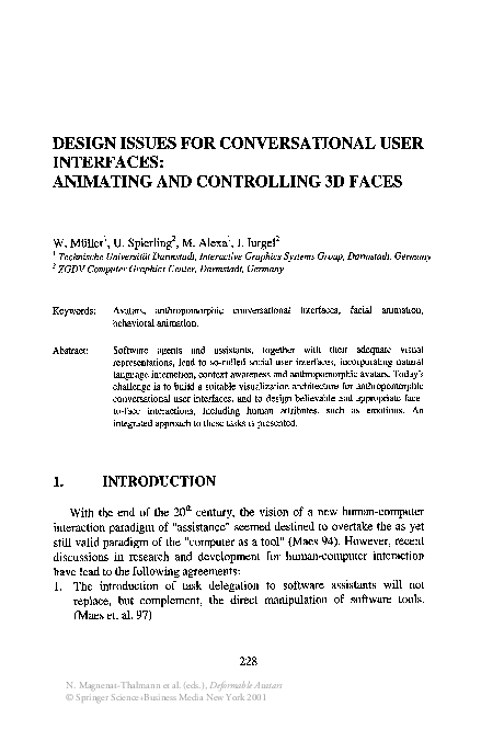 (PDF) Design Issues for Conversational User Interfaces: Animating and Controlling 3D Faces