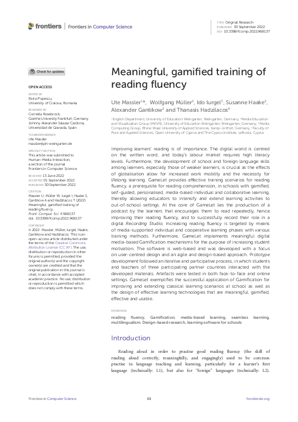 (PDF) Meaningful, gamified training of reading fluency