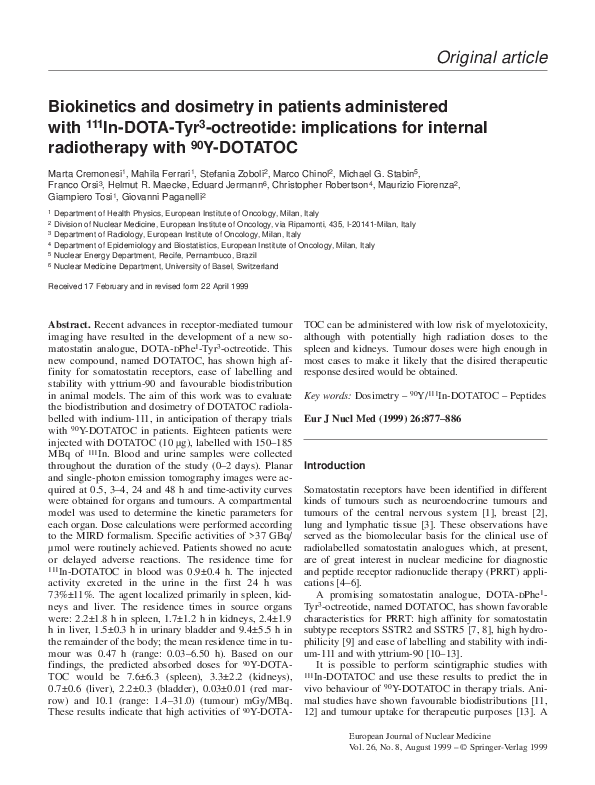 (PDF) Biokinetics and dosimetry in patients administered with 111 In ...