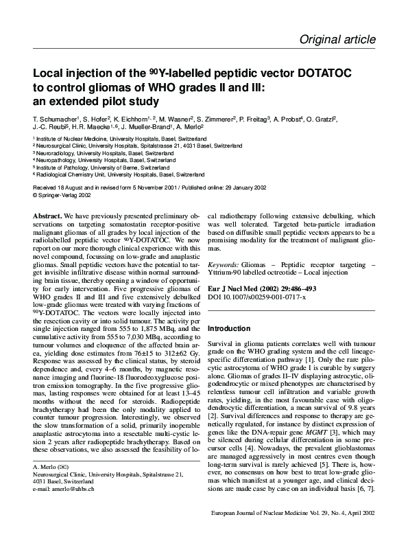 (PDF) Local injection of the 90Y-labelled peptidic vector DOTATOC to ...