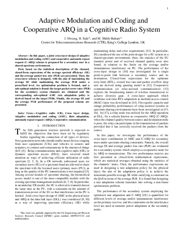 (PDF) Adaptive Modulation and Coding and Cooperative ARQ in a Cognitive ...