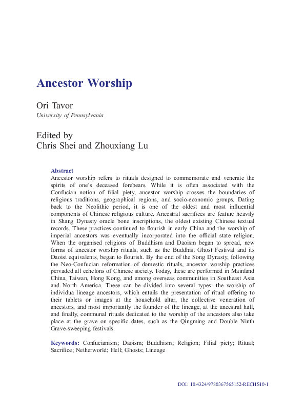 (PDF) Ancestor Worship