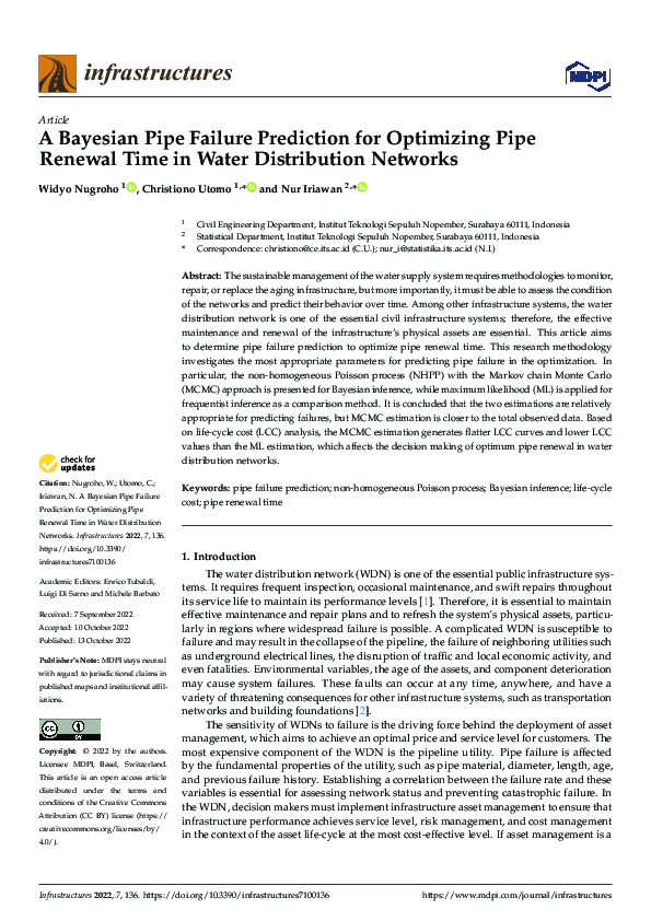 (PDF) A Bayesian Pipe Failure Prediction for Optimizing Pipe Renewal Time in Water Distribution ...