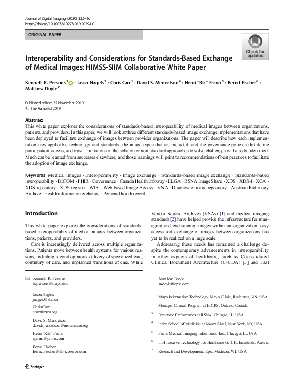 (PDF) Interoperability and Considerations for Standards-Based Exchange of Medical Images: HIMSS ...