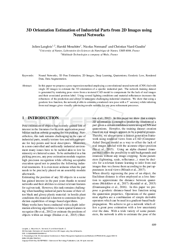 (PDF) 3D Orientation Estimation of Industrial Parts from 2D Images using Neural Networks