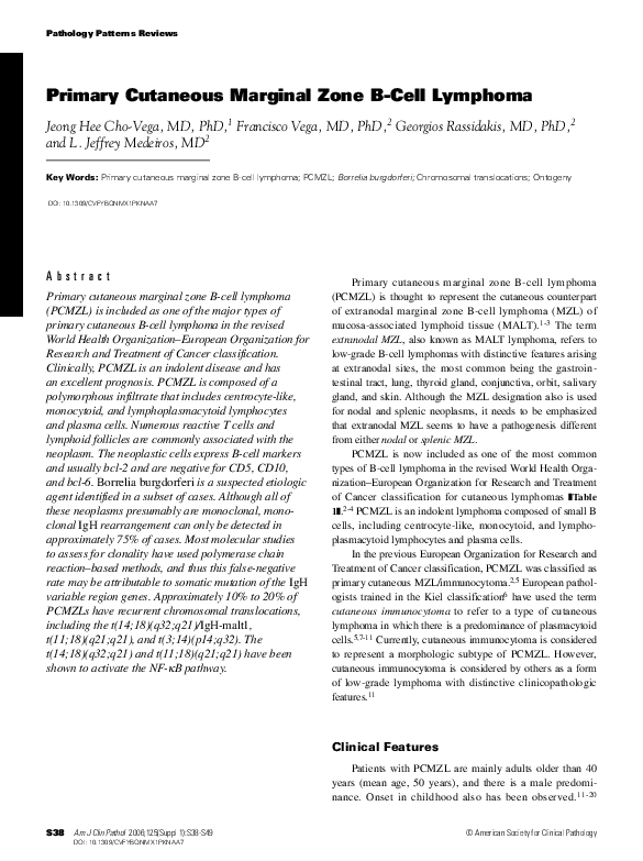 (PDF) Primary cutaneous marginal zone B-cell lymphoma with secondary ...