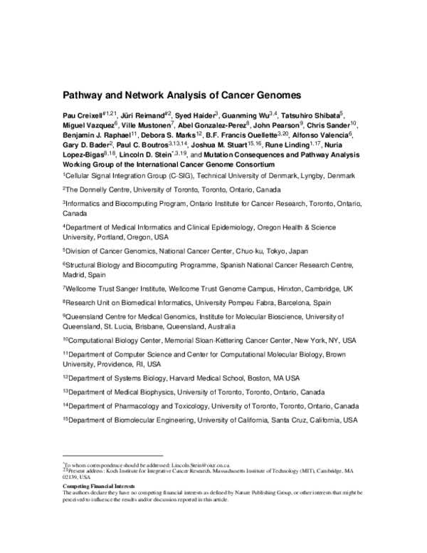 (PDF) Pathway and network analysis of cancer genomes