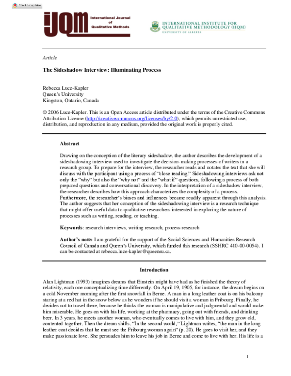 (PDF) The Sideshadow Interview: Illuminating Process | Rebecca Luce ...