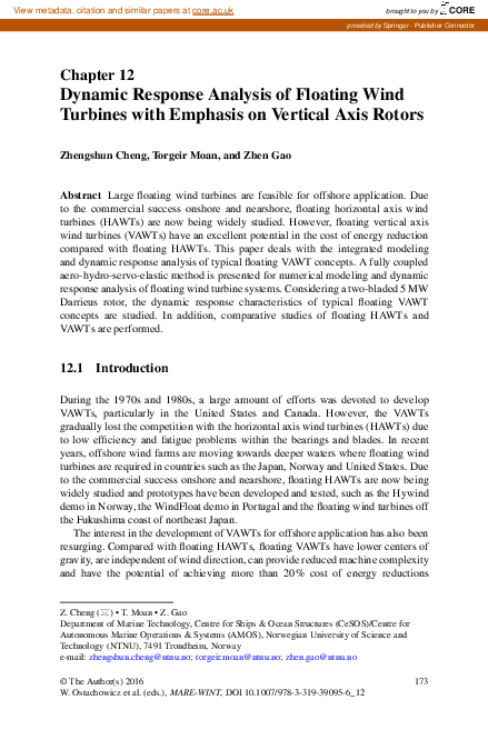 (PDF) Dynamic Response Analysis of Floating Wind Turbines with Emphasis on Vertical Axis Rotors