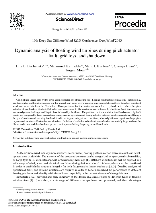 Pdf Dynamic Analysis Of Floating Wind Turbines During Pitch Actuator
