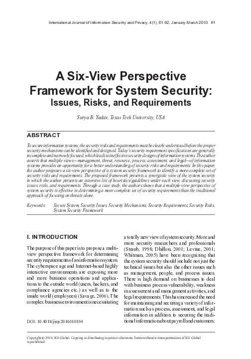 (PDF) A Six-View Perspective Framework for System Security