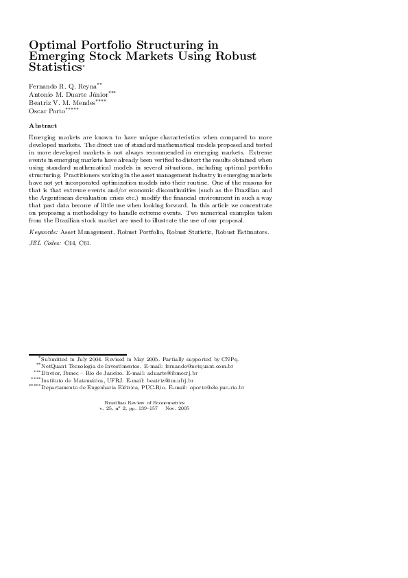 (PDF) Optimal Portfolio Structuring in Emerging Stock Markets Using ...