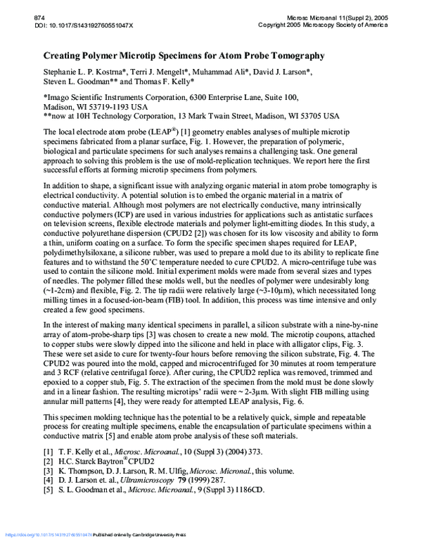 (PDF) Creating Polymer Microtip Specimens for Atom Probe Tomography