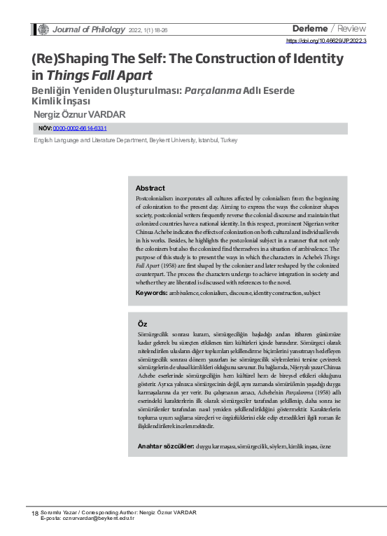 (PDF) (Re)Shaping The Self: The Construction of Identity in Things Fall ...