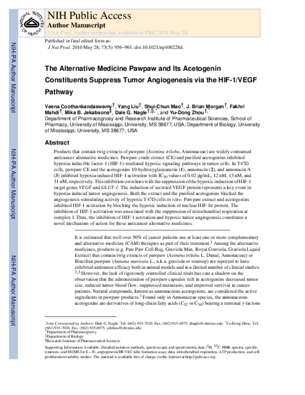 (PDF) The Alternative Medicine Pawpaw and Its Acetogenin Constituents ...